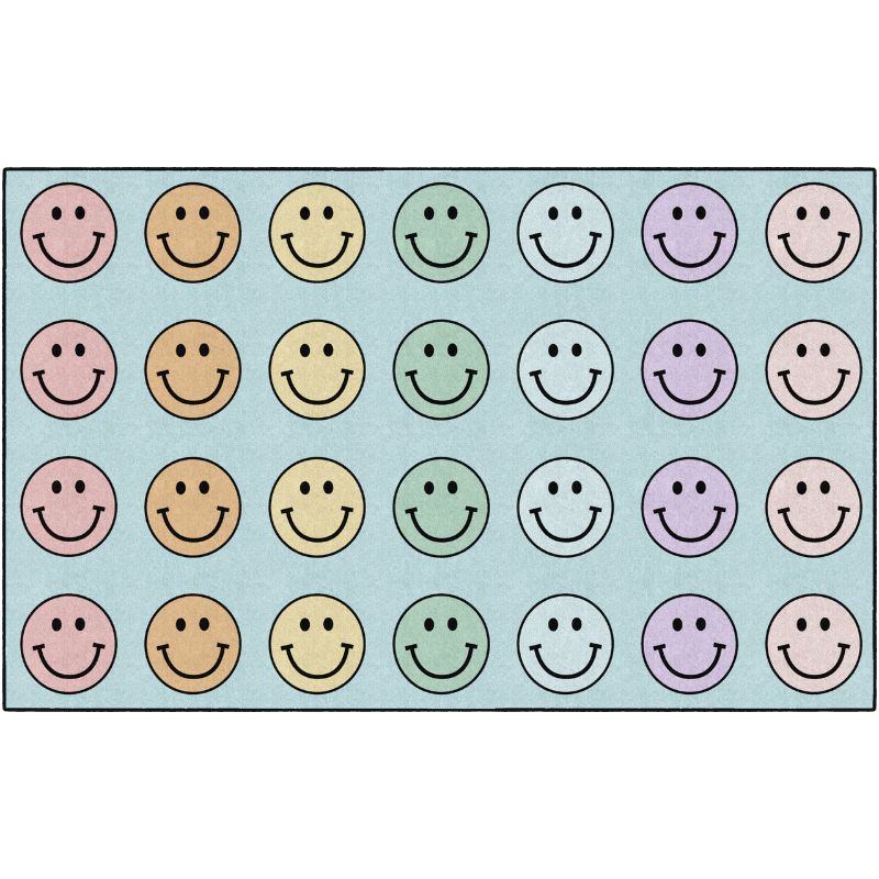 Pastel Rainbow Smiley Face Classroom Seating Rug