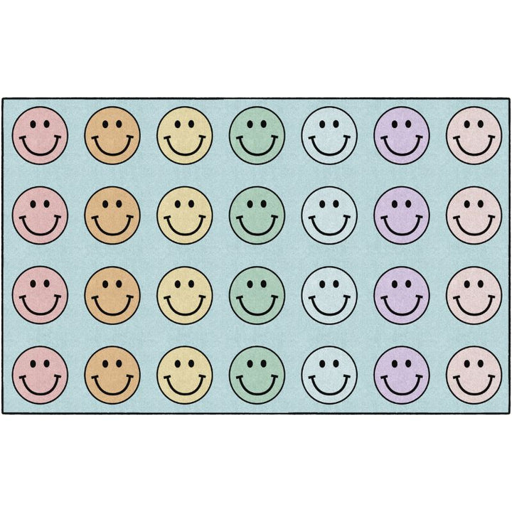 Pastel Rainbow Smiley Face Classroom Seating Rug