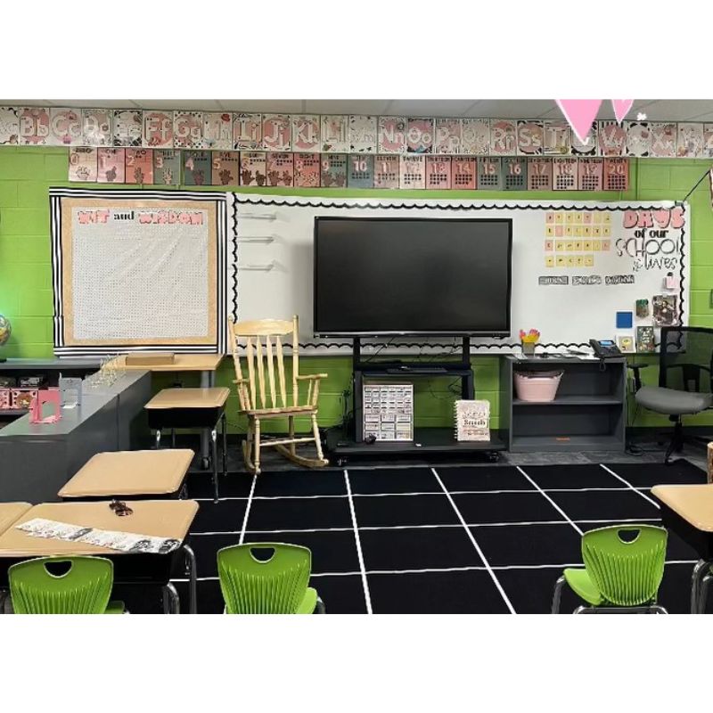 Night Sky Black with White Grid Classroom Seating Rug