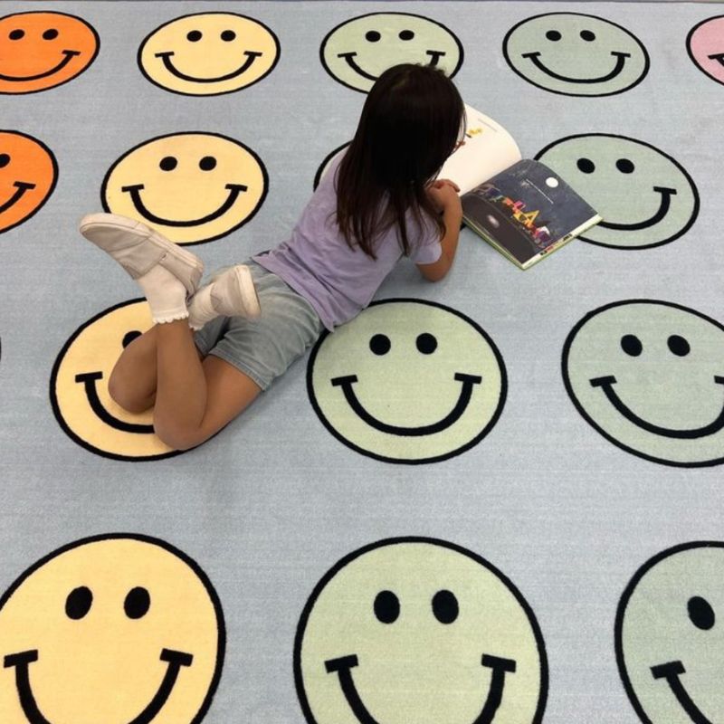 Pastel Rainbow Smiley Face Classroom Seating Rug